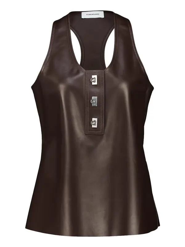 FERRAGAMO Espresso Nappa Leather Racer Back Vest - Brown