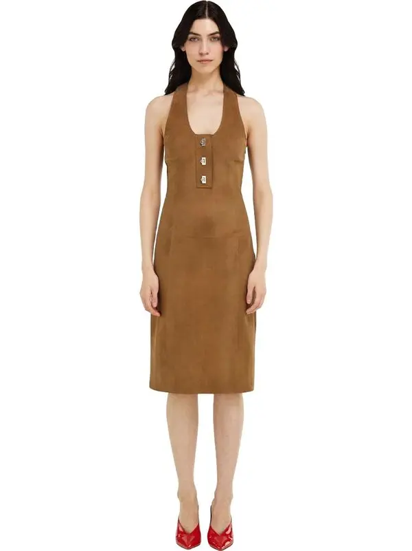 FERRAGAMO Racer Back Nubuck Dress - Brown