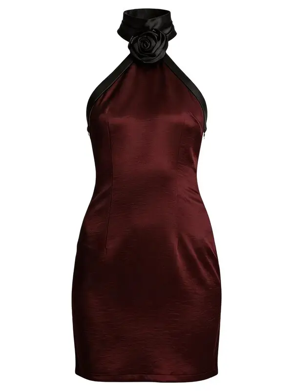 AMY LYNN Rosella Satin Halterneck Mini Dress - Brown