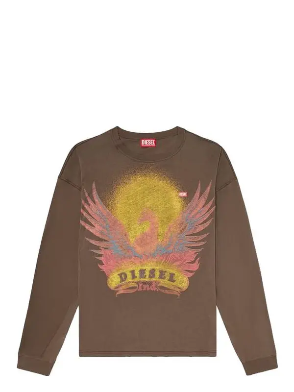 DIESEL® Long Sleeve T-shirt With Phoenix Graphic - Brown
