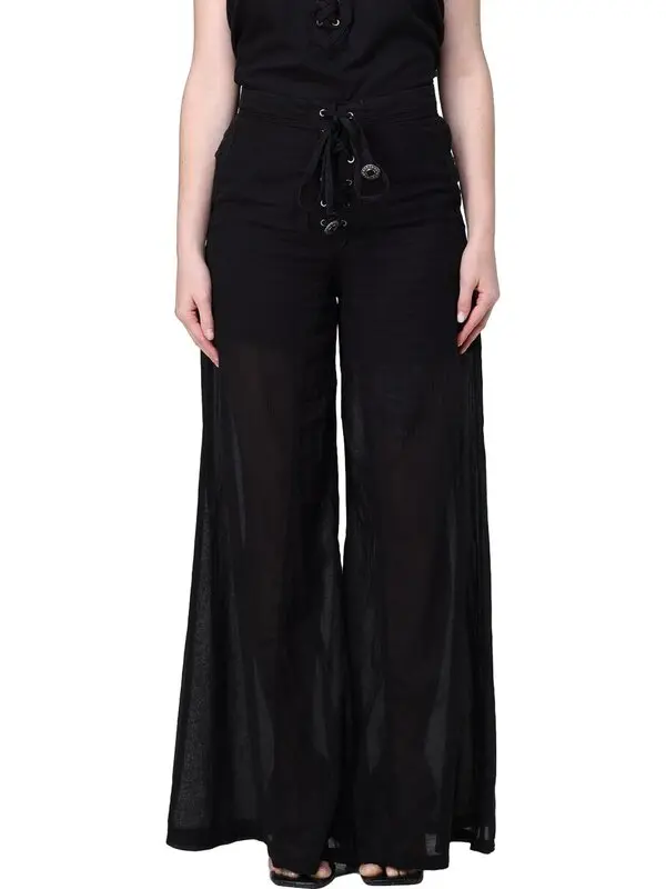 Pinko High-waisted Wide-leg Cotton Palazzo Trousers With Drawstring - Black