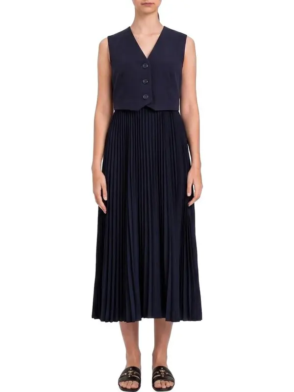 TWINSET Pleated Crepe Midi Dress - Blue
