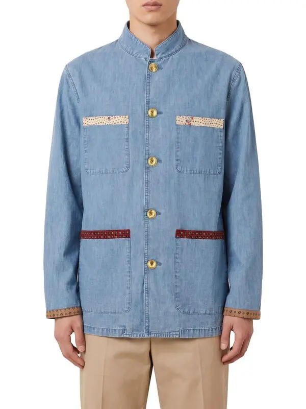 Valentino Garavani Denim Jacket With Embellished Trim - Stone Washed