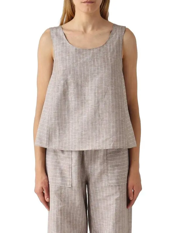 Max Mara Pinstriped Sleeveless Top In Linen And Cotton Blend - Grey
