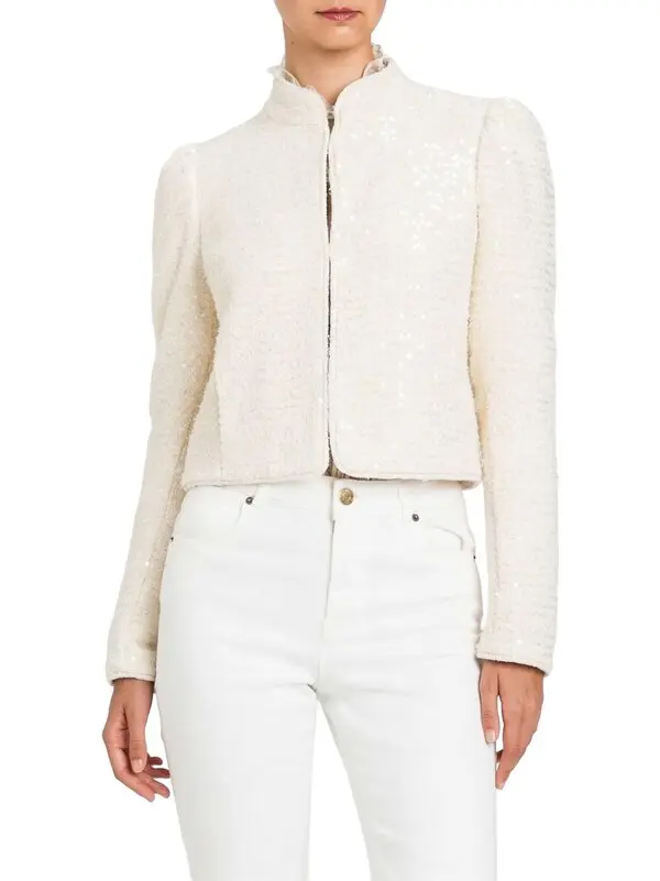 TWINSET Bouclé Jacket With Sequins And Embroidery - Pearl