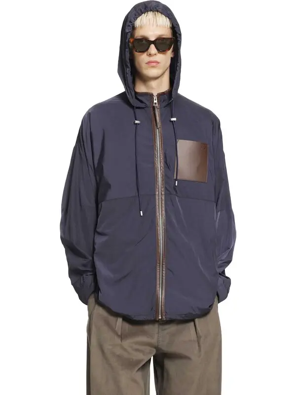 Loewe Hooded Jacket With Leather Trims - Blue