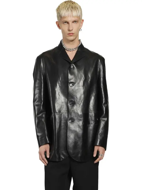 JIL SANDER Soft Wax Calf Leather Jacket - Black
