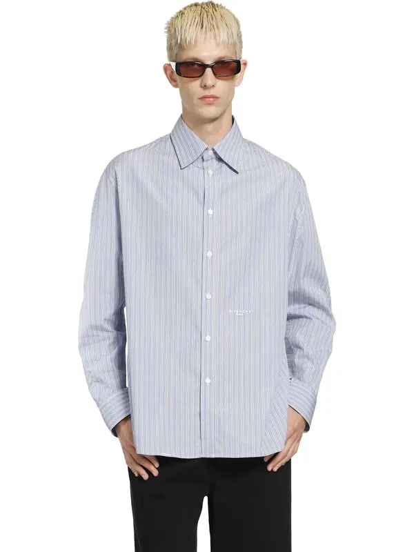 Givenchy Pinstriped Shirt In Cotton Poplin - Blue