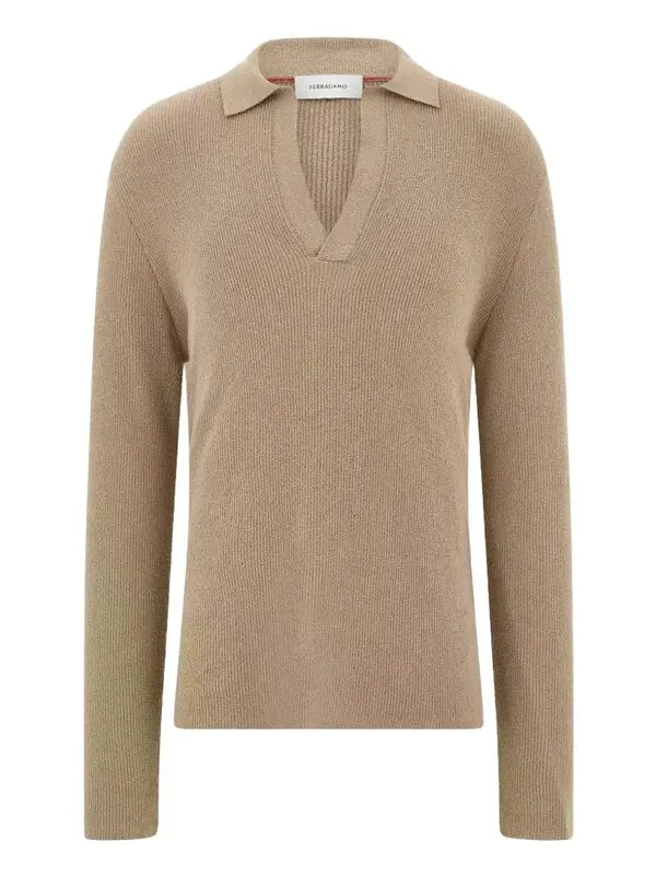 FERRAGAMO Long-sleeve Polo Shirt - Neutrals