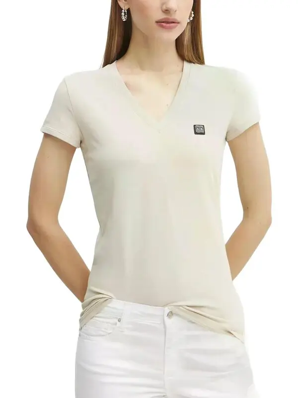 Armani Exchange V-neck Logo Patch T-shirt - Neutrals
