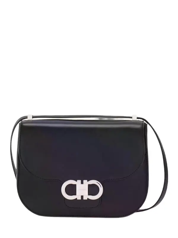 FERRAGAMO Double Gancini North-south Crossbody Bag - Black