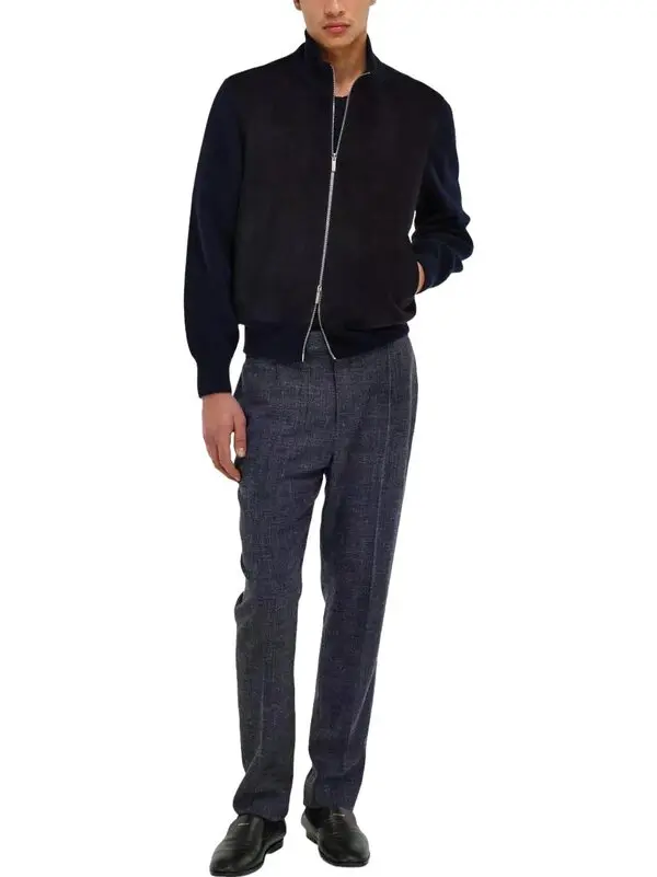 FERRAGAMO Suede Blouson With Knitted Details - Blue