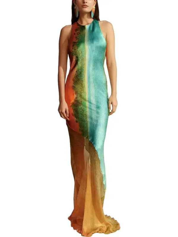 DONDE ESTEBAN Formentera Landscape-print Maxi Dress - Orange