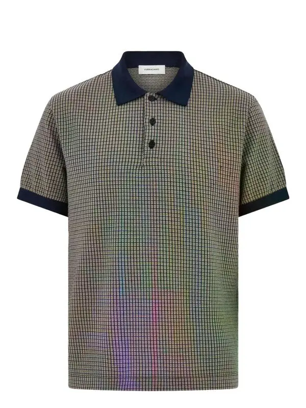 FERRAGAMO Short-sleeve Micro-check Polo - Neutrals