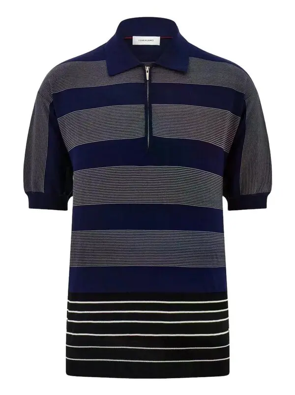 FERRAGAMO Polo Shirt With Zip Collar - Blue