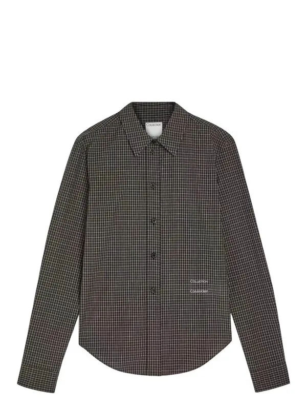 Calvin Klein Check-print Logo Embroidered Shirt - Black