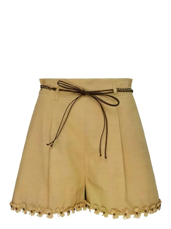Zimmermann Belted Floral-trim Shorts - Orange