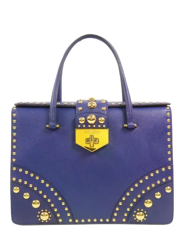 Prada Studded Leather Tote Bag - Blue