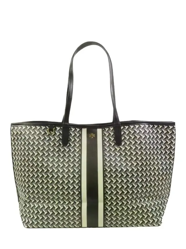 Tory Burch Geometric-print Stripe Tote Bag - Black