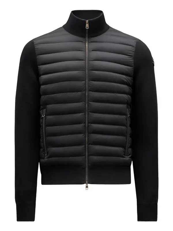 Moncler Padded Zip-up Jacket With Knitted Sleeves - Black