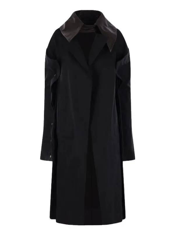 Yohji Yamamoto Long-sleeved Straight-hem Coat With Oversized Leather Collar - Black