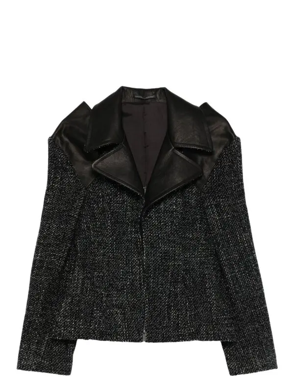Yohji Yamamoto Textured Jacket With Wide Lapel And Cutout Detail - Black
