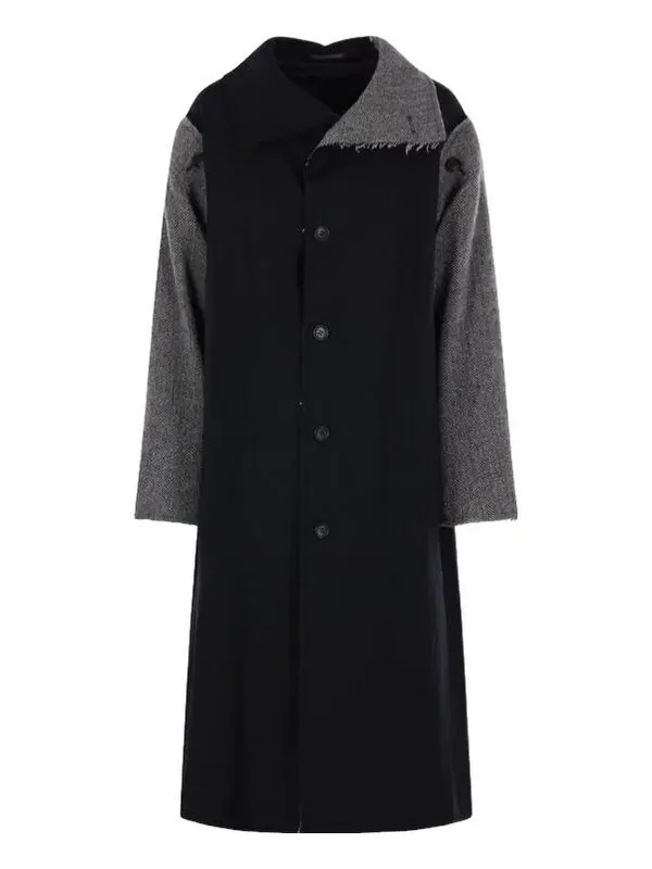 Yohji Yamamoto Single-breasted Coat With Herringbone Pattern - Black