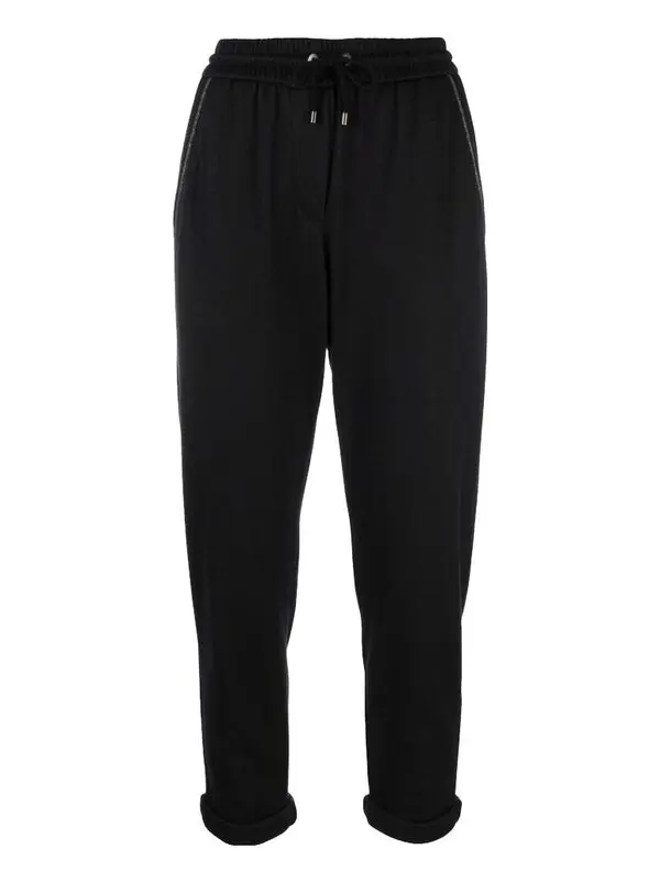 Brunello Cucinelli Drawstring Tapered Sweatpants With Monili Chain Detail - Black