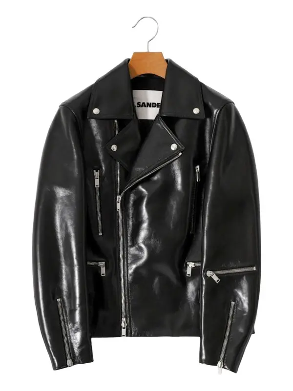 JIL SANDER Leather Biker Jacket - Black