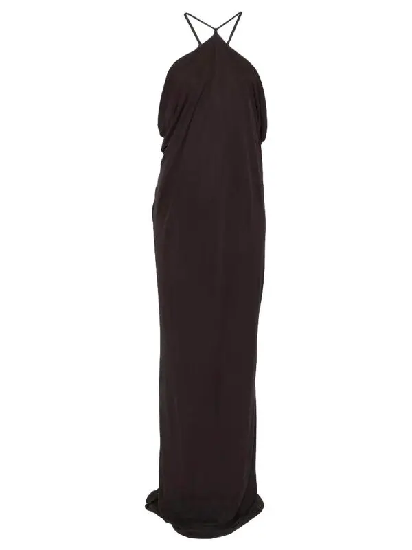 Alberta Ferretti Halterneck Draped Maxi Dress - Brown