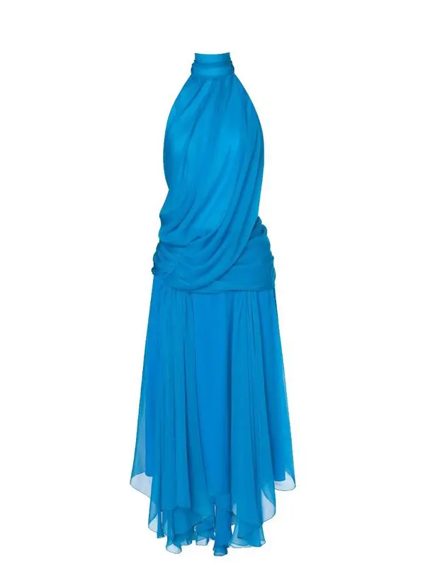Alberta Ferretti Draped Halterneck Midi Dress - Blue