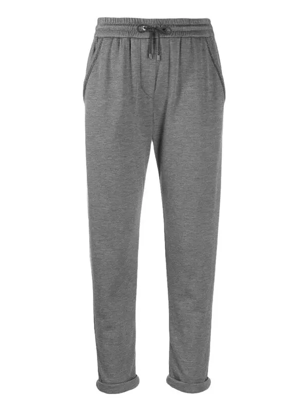 Brunello Cucinelli Drawstring Tapered Sweatpants With Shiny Pocket Detail - Dark Gray