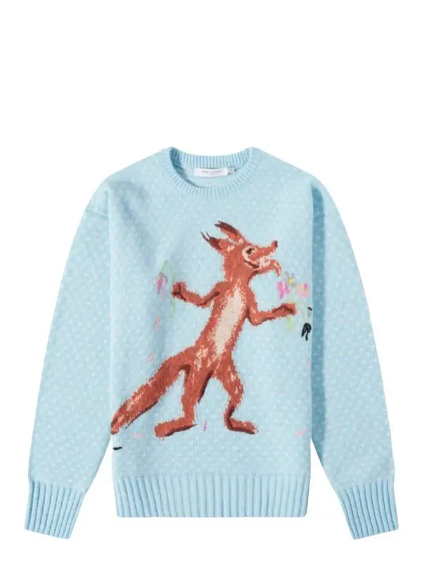 Maison Kitsuné Daytime Tails" Fox Intarsia Knit Sweater - Blue
