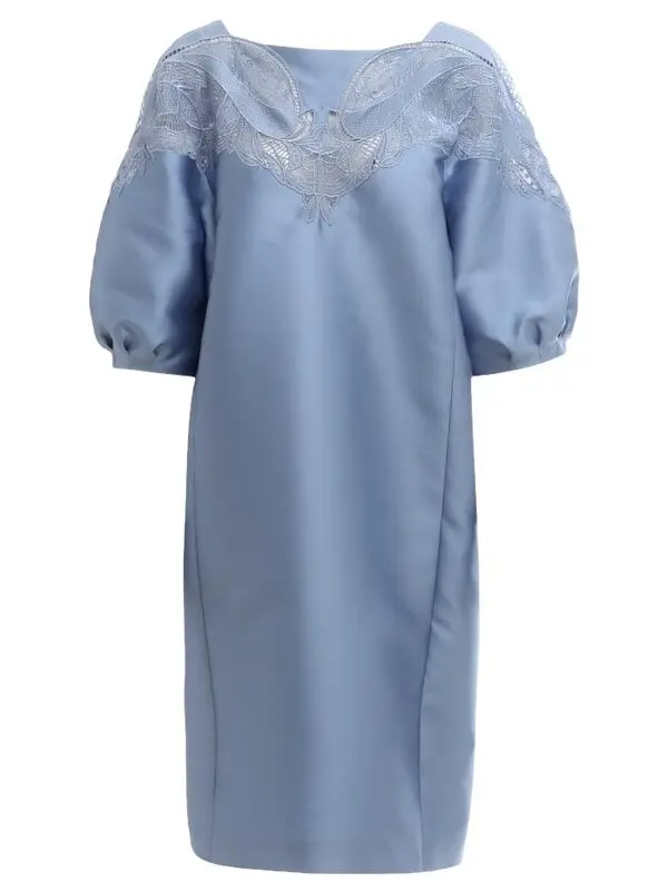Alberta Ferretti Lace Detail Balloon Sleeve Dress - Blue