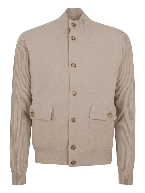 LARDINI Ribbed Cuff Cardigan - Nude