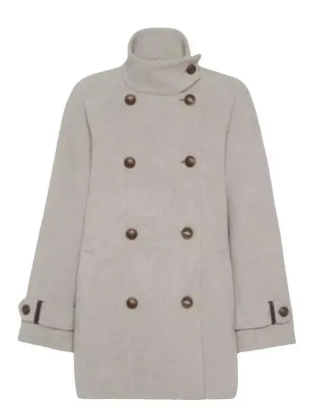 Brunello Cucinelli Double-breasted High Neck Coat - Light Beige