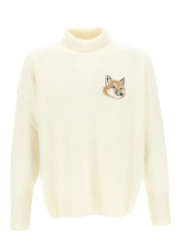 Maison Kitsuné Fox Head High-neck Woolen Jumper - White