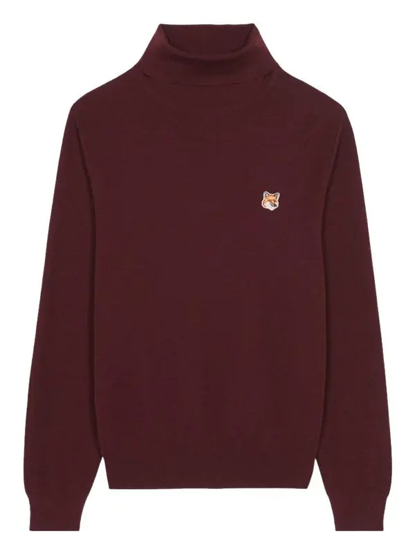 Maison Kitsuné High-neck Long-sleeve Sweater With Fox Applique - Brown