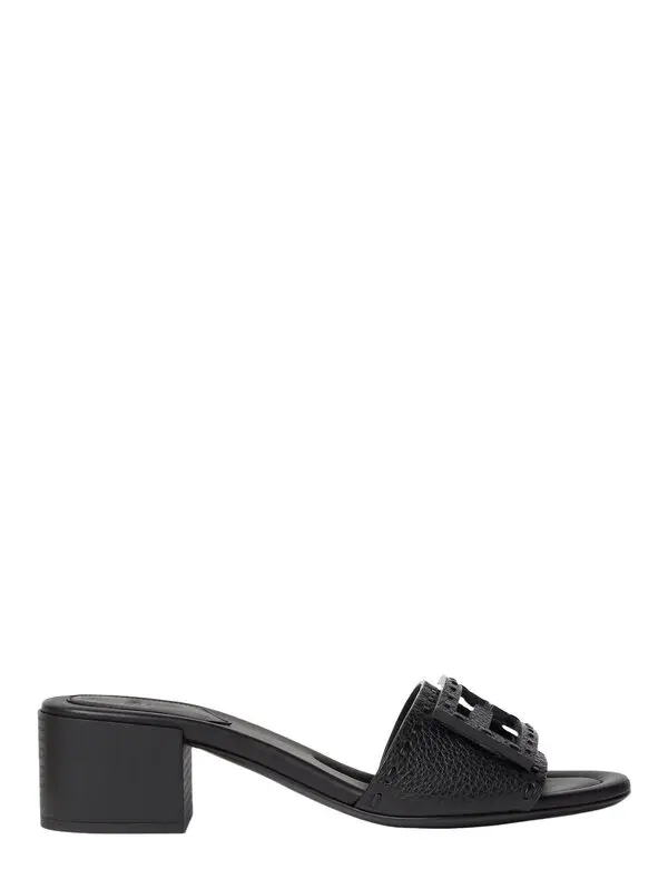 Fendi Baguette 45mm Heeled Slides - Black