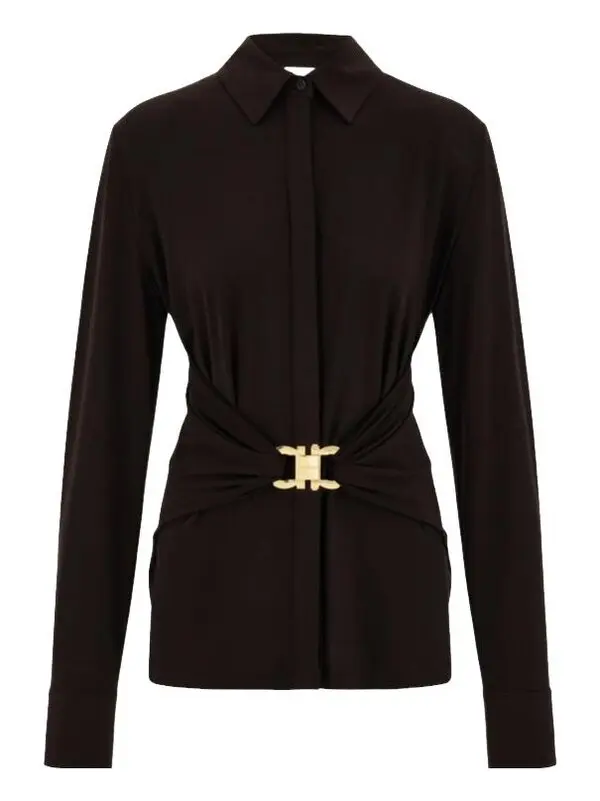FERRAGAMO Long-sleeved Shirt With Gancio Buckle - Black
