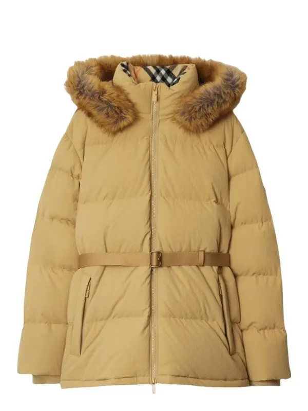 Burberry Hooded Down Jacket With Belt - Flaxen