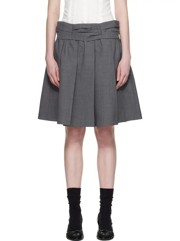 SHUSHU/TONG Flowing Waistline Wide Pleats Midi Skirt - Grey