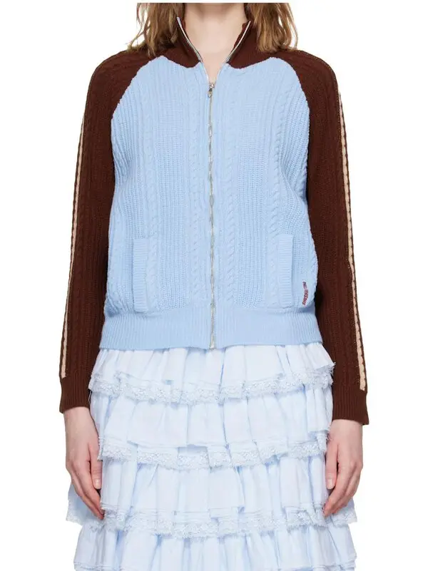 SHUSHU/TONG Long-sleeved Zip-up Cardigan - Bluish Brown