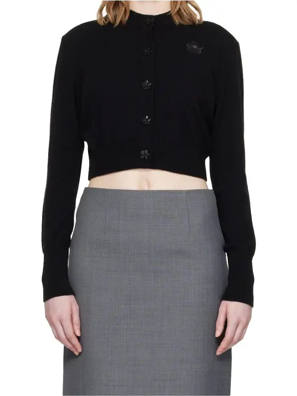 Cecilie Bahnsen Ribbed Knit Cardigan With Floral Appliqu - Black
