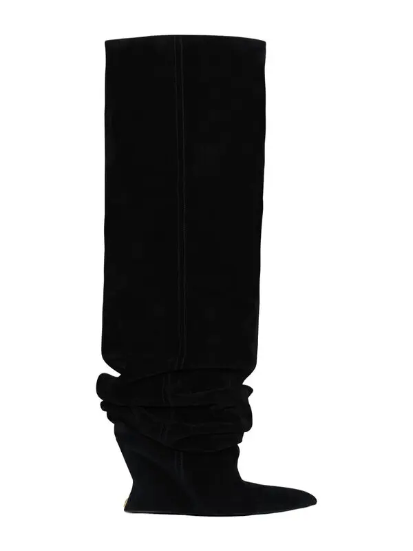 Balmain Suede Leather Wedge Thigh-high Boots - Black