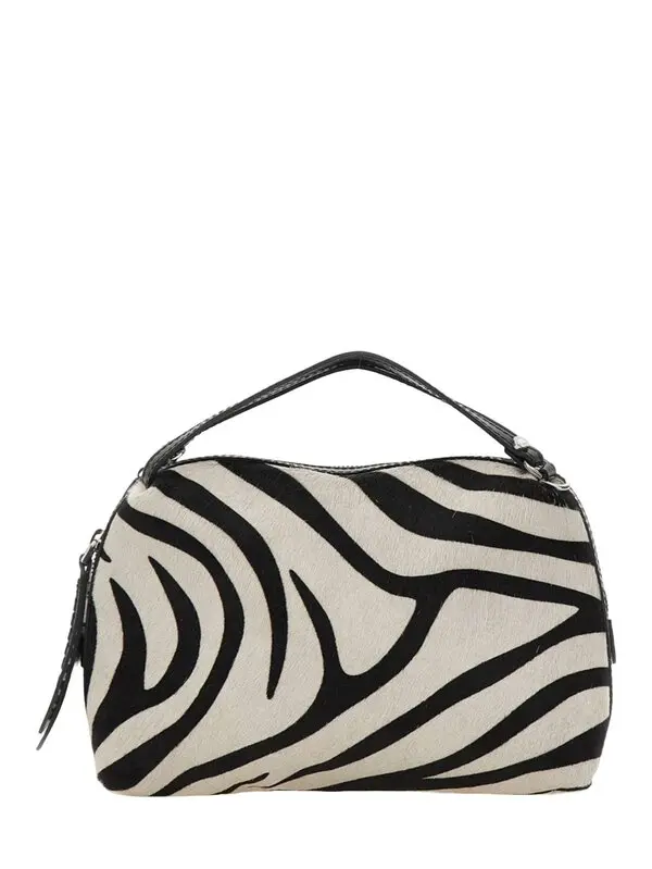 GIANNI CHIARINI Alifa Handbag Zebra Print Glossy Leather Trim - Black