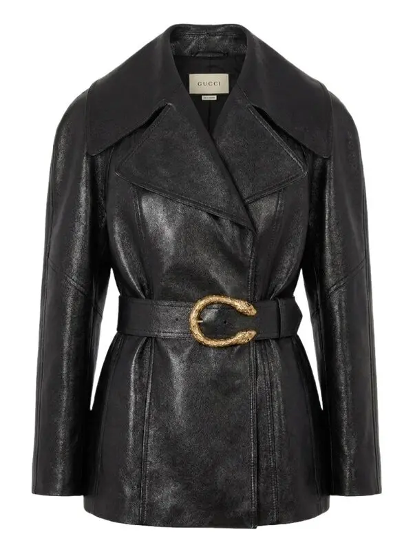 Gucci Soft Grainy Leather Trench Coat - Black