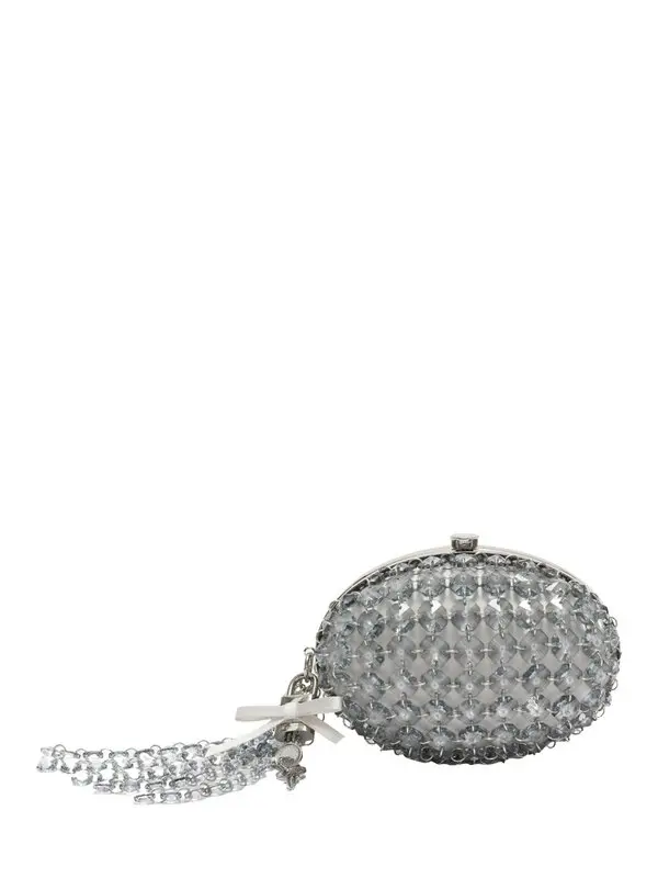SELF-PORTRAIT Oval Crystal Chain Clutch Bag - Grey