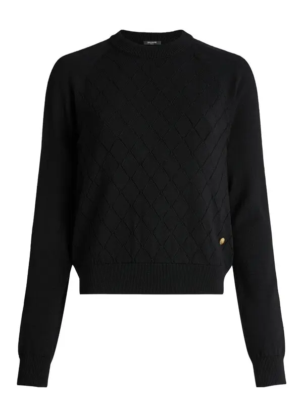 Balmain Knit Jumper With Lion Chain Medallion - Black