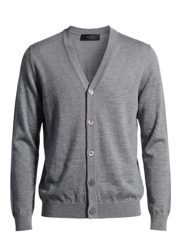 Gucci Fine Wool Cardigan With Embroidery - Grey